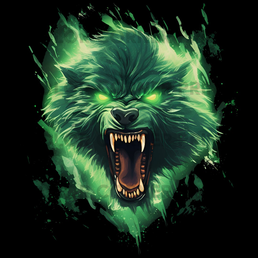 Werewolf Green Sparks T-shirt Design PNG and JPEG Digital Download for ...