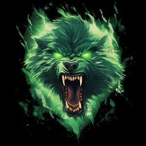 Werewolf Green Sparks T-shirt Design PNG and JPEG Digital Download for ...