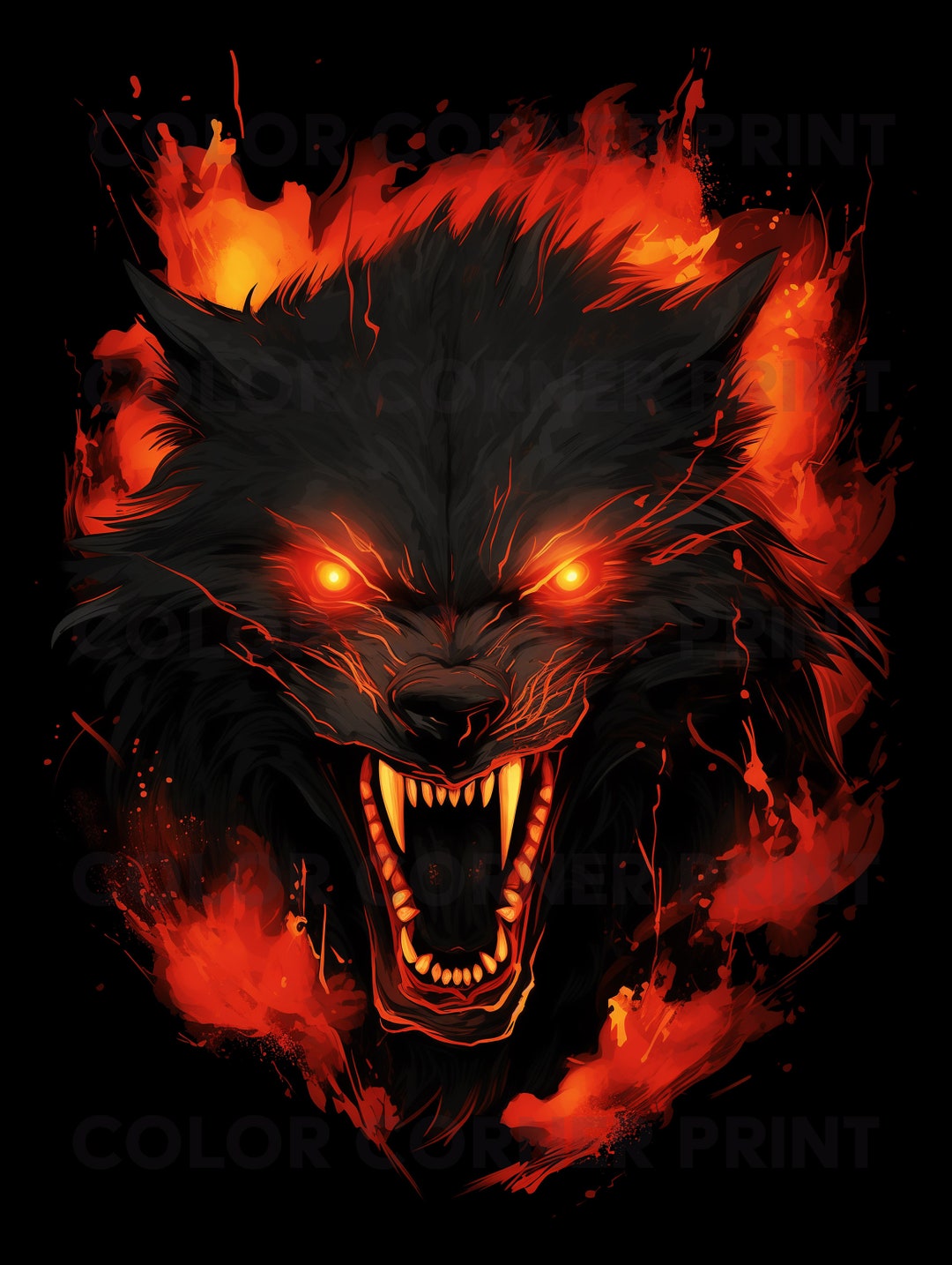 Fire Werewolf T-shirt Design PNG and JPEG Digital Download for ...