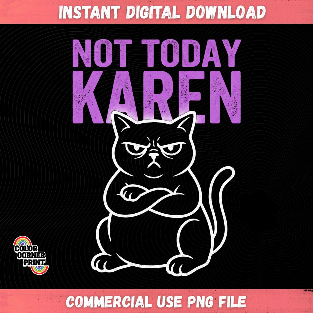 Not Today Karen Cat PNG, Funny Grumpy Cat T Shirt PNG, Sarcastic Quote ...