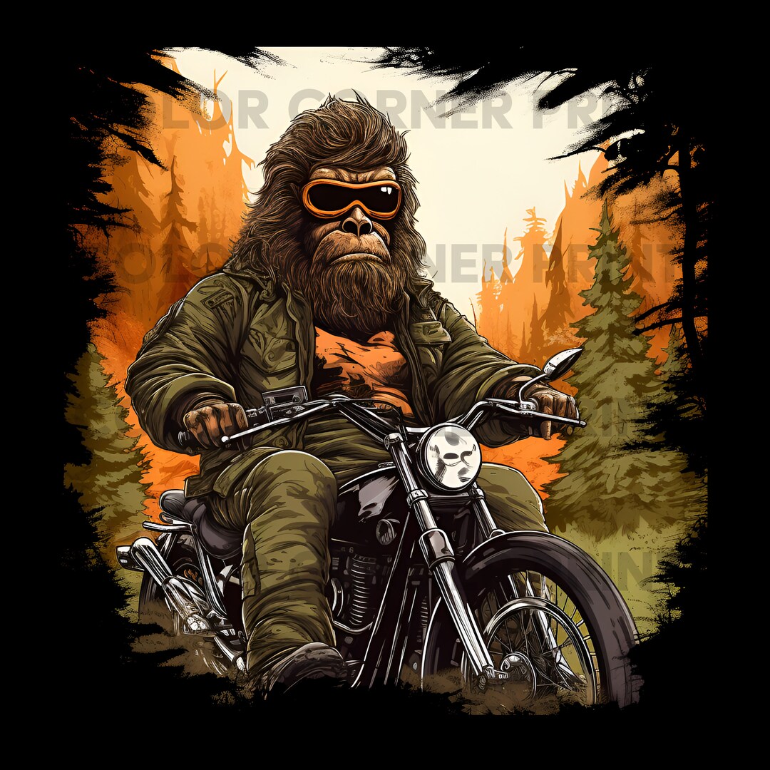 Bigfoot or Sasquatch Riding on a Bike T-shirt Design PNG Digital ...