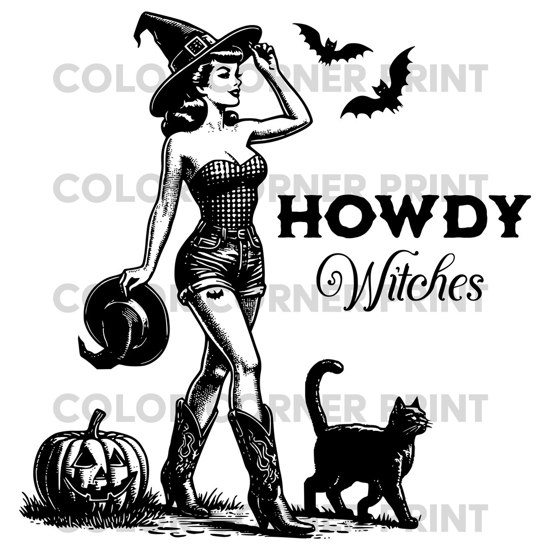 Howdy Witches PNG, Retro Halloween T-shirt Png, Witch T-shirt Design ...