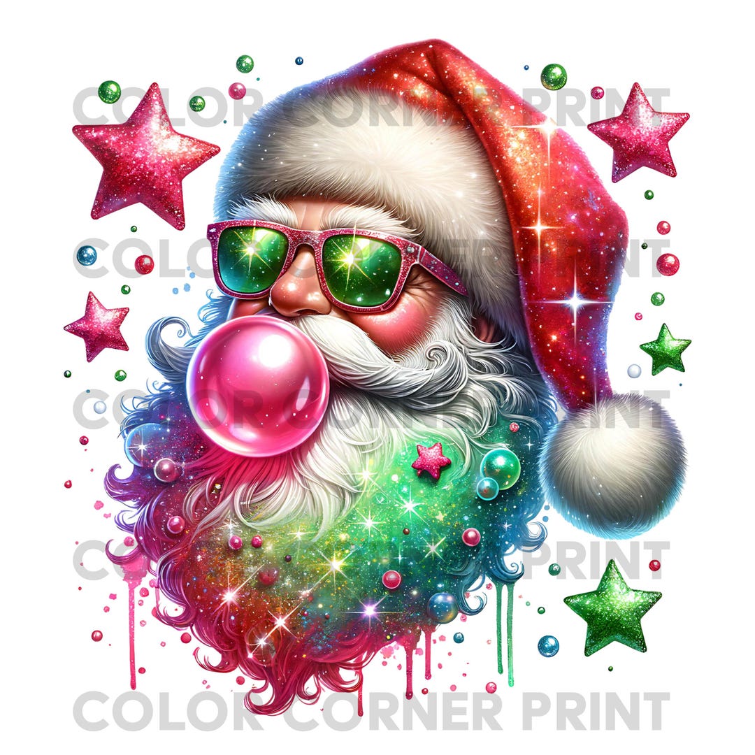 Retro Cool Santa Christmas Design - Colorful Bubblegum Santa PNG ...