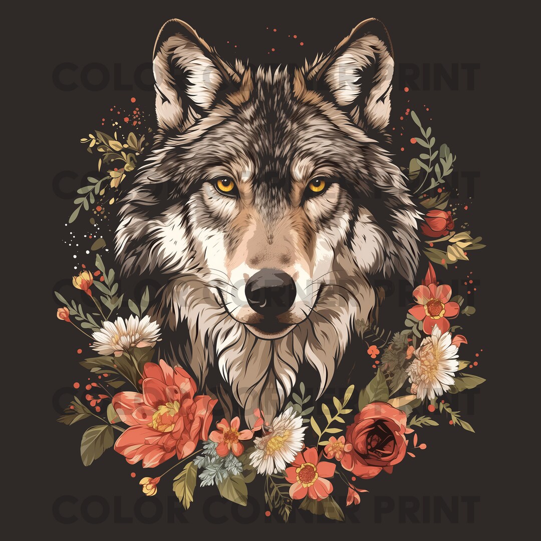 Wolf Floral PNG, Wolf T-shirt Design, Digital Download for Sublimation ...
