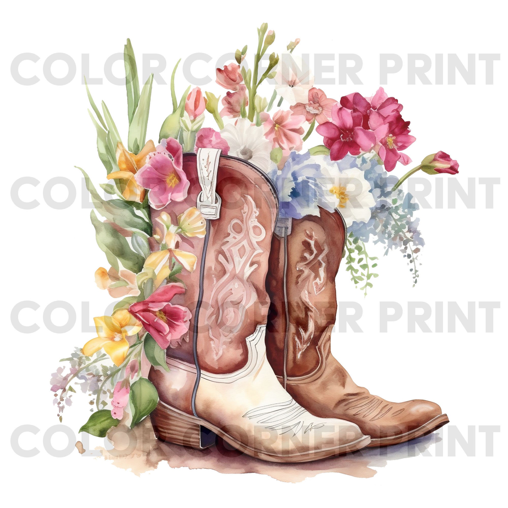 Cowboy Flower Boots PNG and JPEG Digital Download for Sublimation - 300 ...