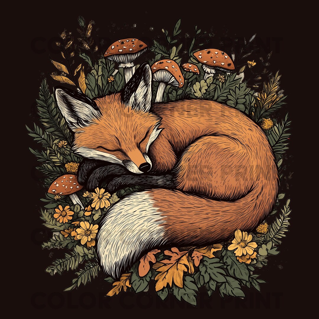 Sleeping Fox PNG, Fox and Flowers Design, Woodland Fox Art, T-shirt ...
