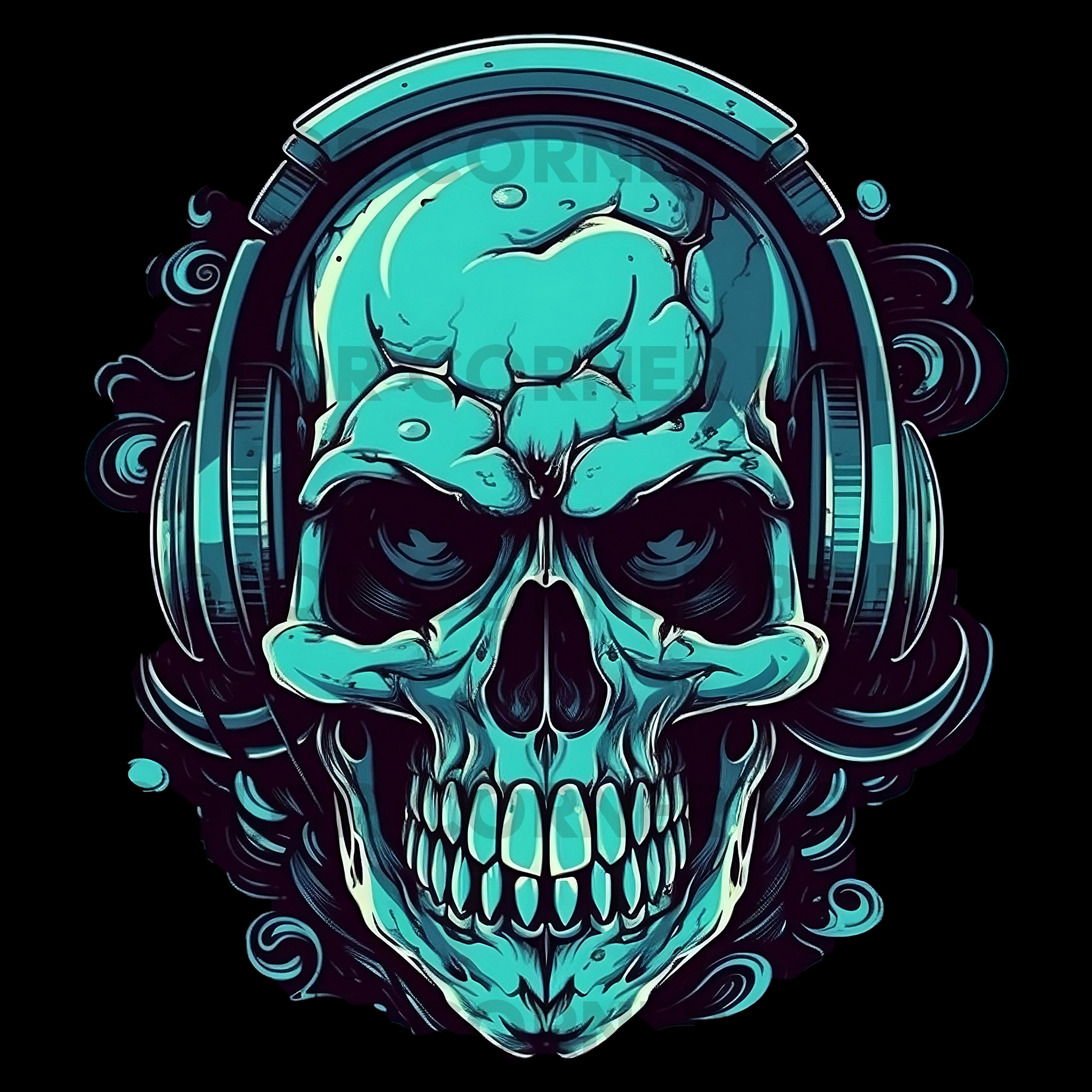 Skull With Headphones Neon PNG and JPEG Digital Download for - Etsy