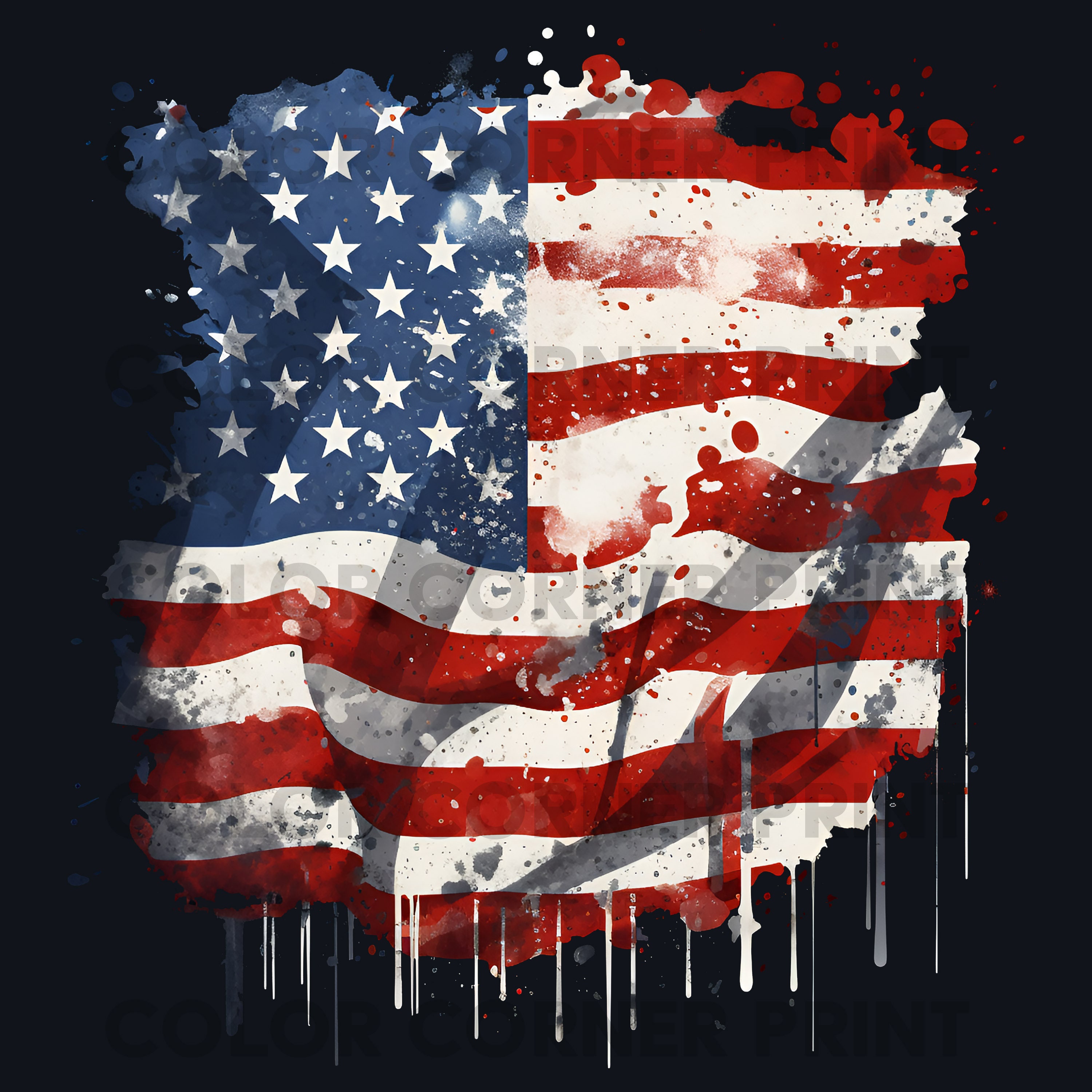 American Flag Dripping Paint T-shirt Design PNG Digital Download for ...