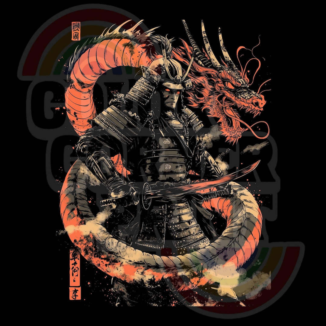 Samurai Warrior With Dragon Digital Art PNG, Japanese Fantasy Design ...