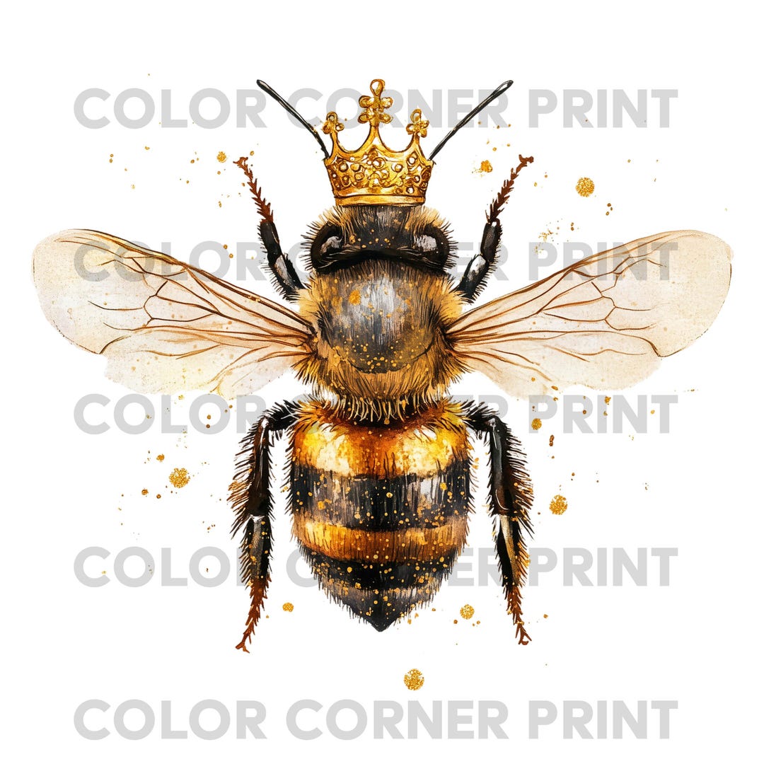 Royal Bee PNG | Queen Bee With Crown Clipart | Bumblebee T-shirt Sublimation Design | Gold Honey ...
