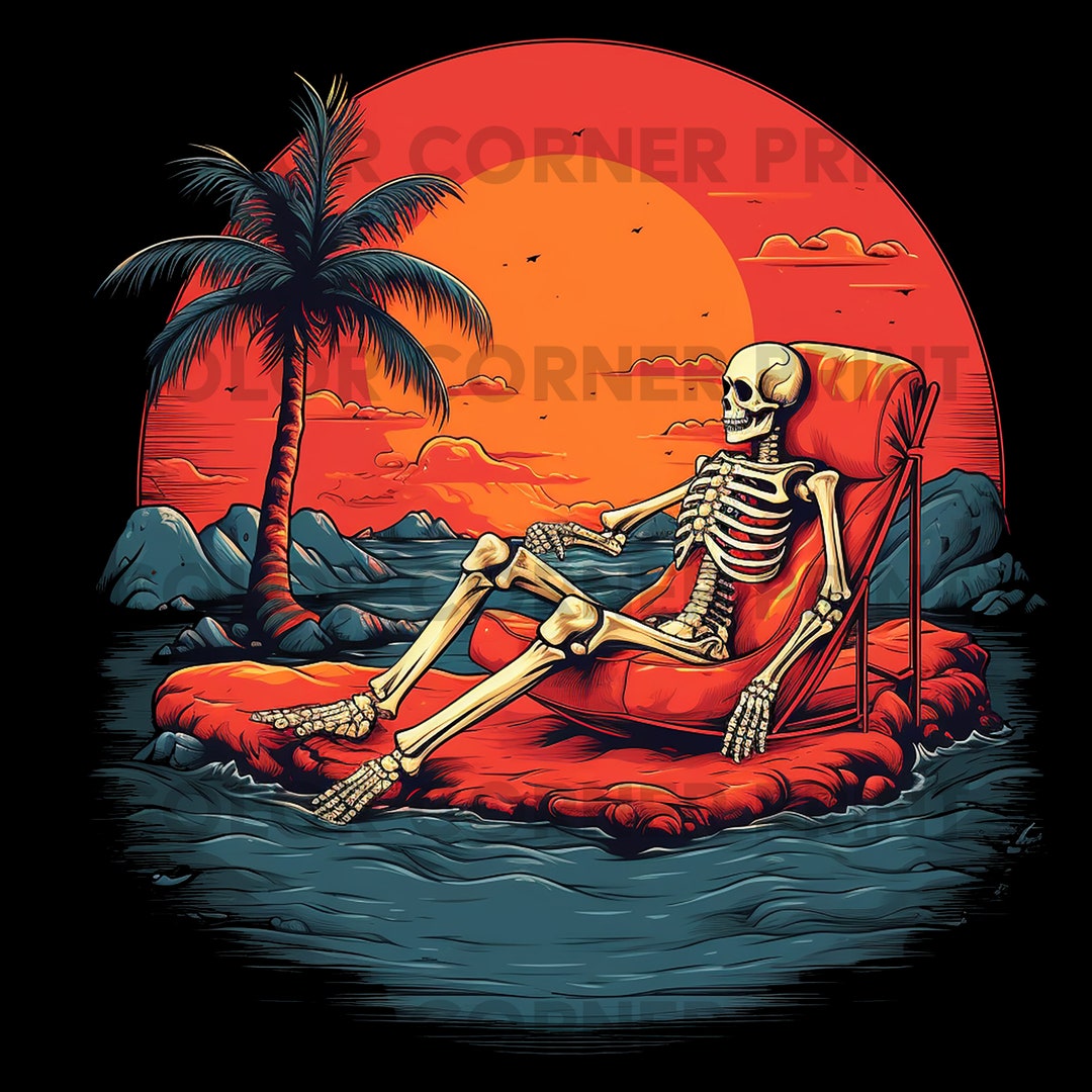 Skeleton on a Sunbed T-shirt Design PNG Digital Download for ...