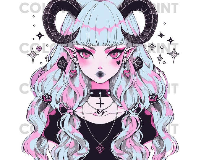 Cute Goth Girl Clipart Vector Graphic Svg Png Jpg Eps Pastel Gothic ...