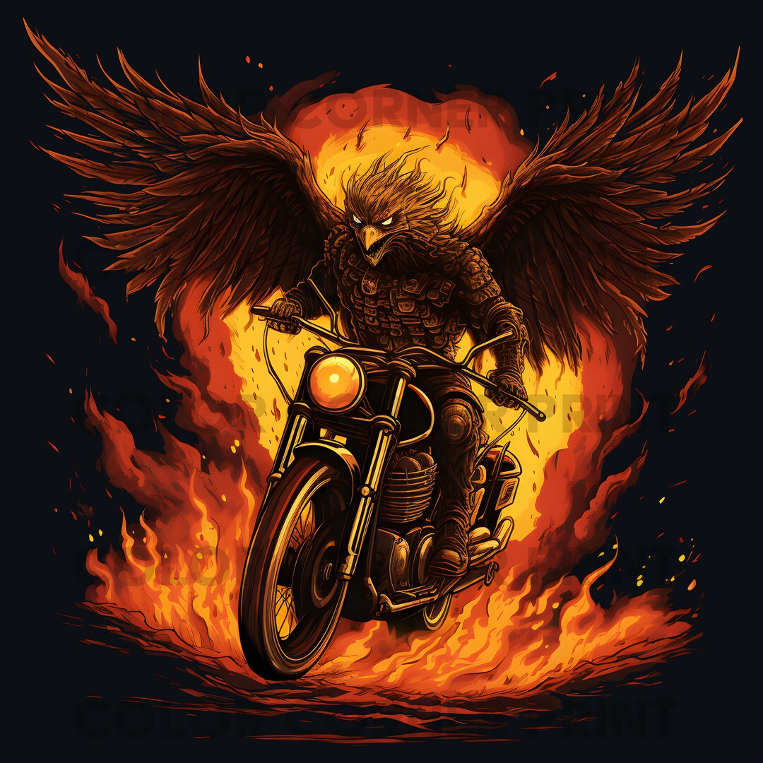 Winged Flaming Skull Eagle Biker T-shirt Design PNG Digital Download ...