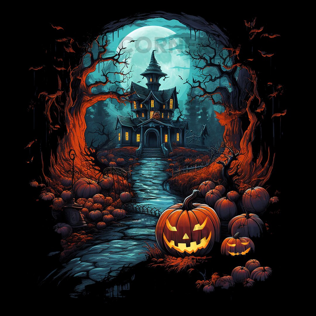Spooky Halloween Castle Pumpkin PNG Digital Download for Sublimation ...