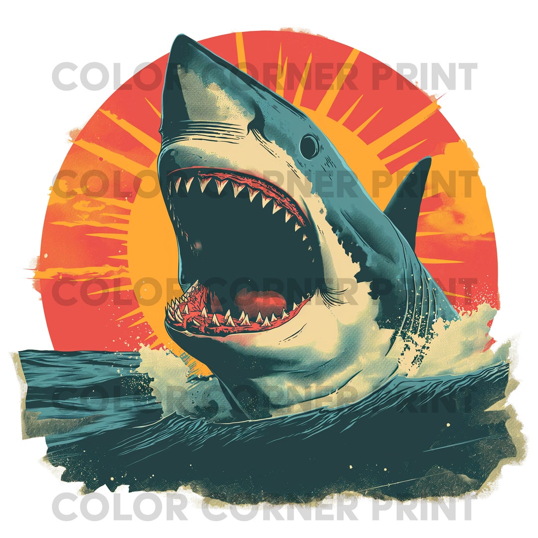 Shark Retro T-shirt Design PNG Digital Download for Sublimation ...