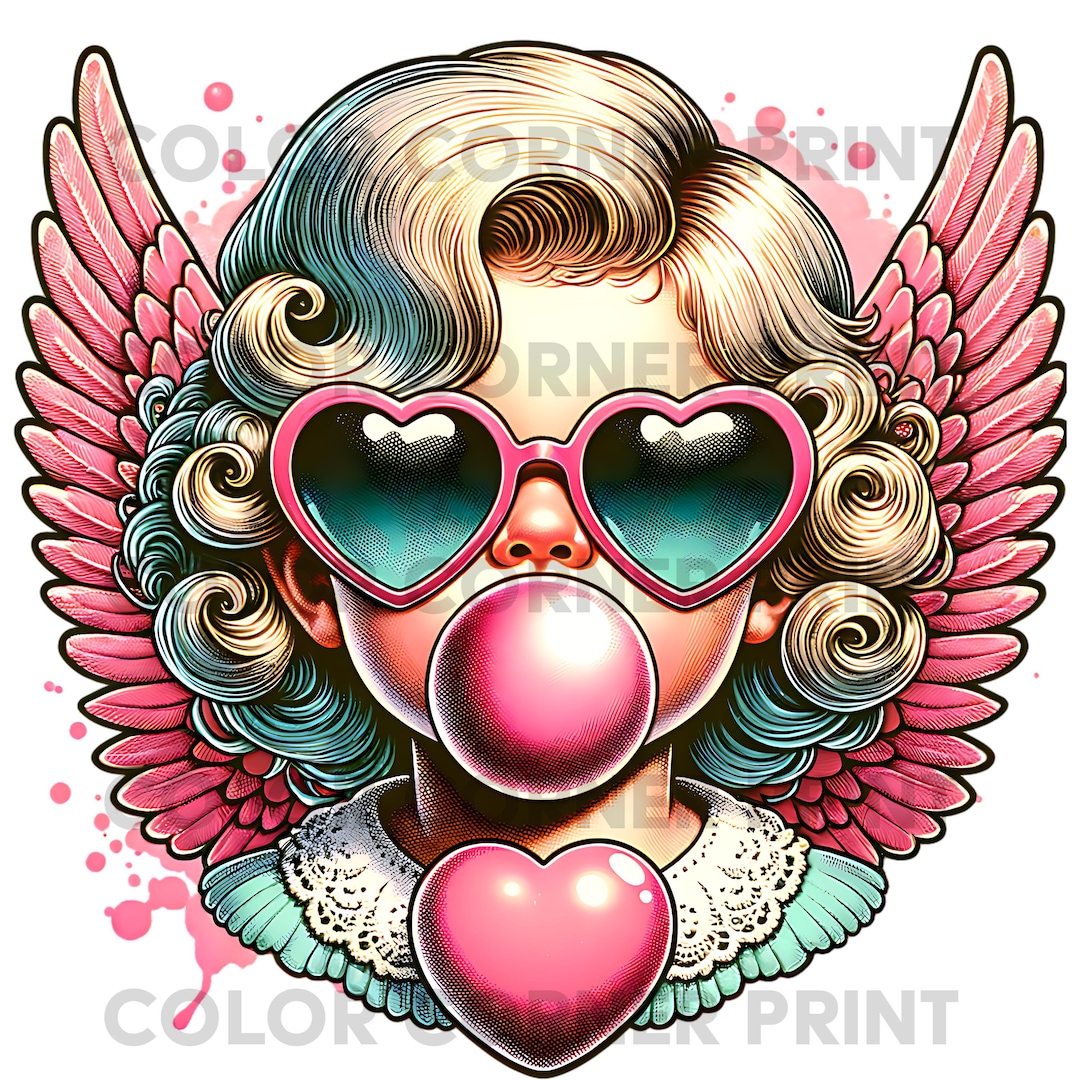 Pink Angel Peace Sign T-shirt Design PNG, Retro Cupid Clipart, Heart ...