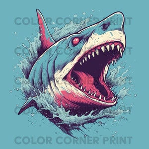 Shark Jaw Retro T-shirt Design PNG and JPEG Digital Download for Sublimation - Transparent ...