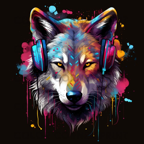 Wolf With Headphones - Etsy