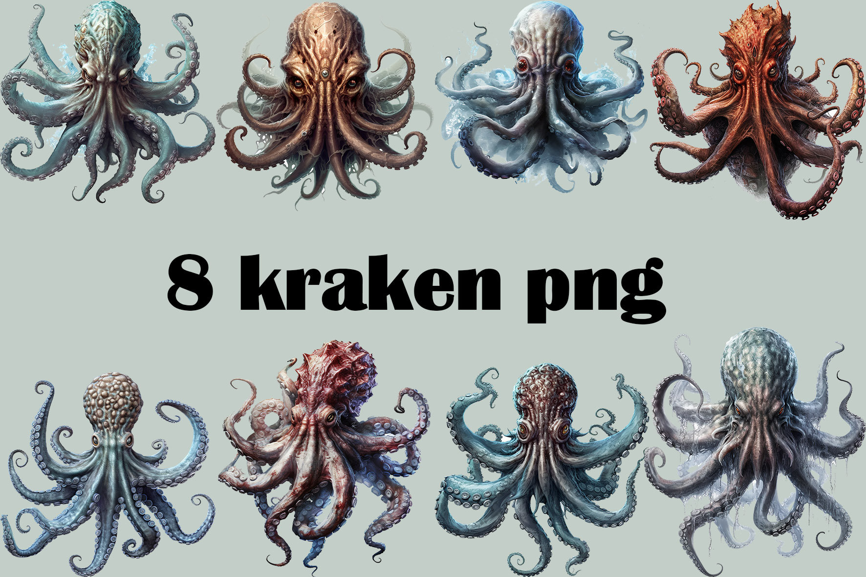 8 Kraken Octupus Transparent PNG Clipart Bundle for - Etsy Canada