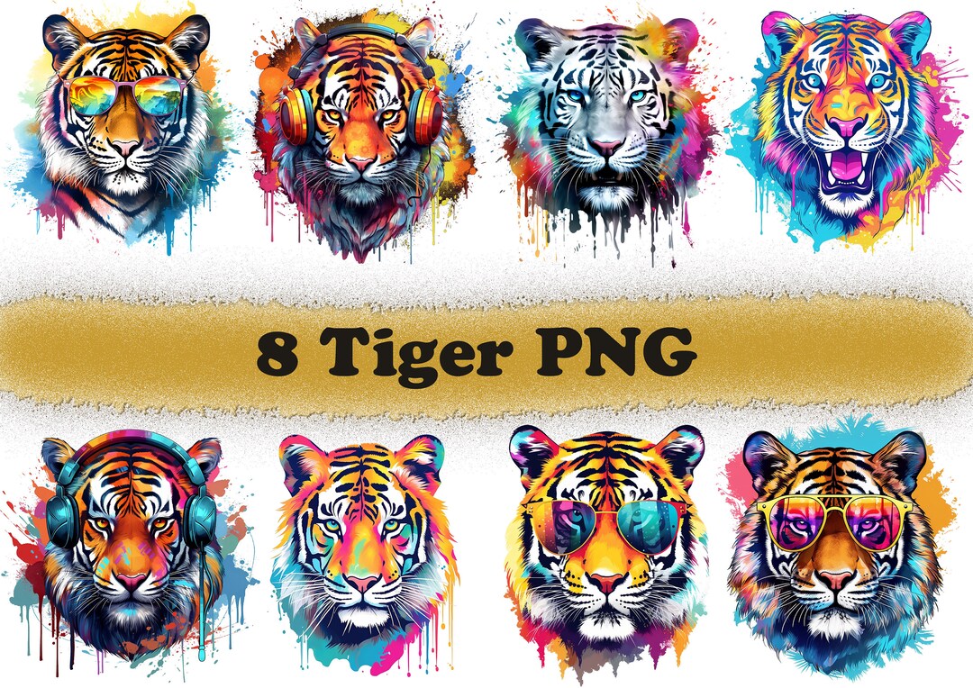 8 Tiger PNG Bundle, Tiger PNG, PNG for Sublimation, 300 Dpi, Commercial ...