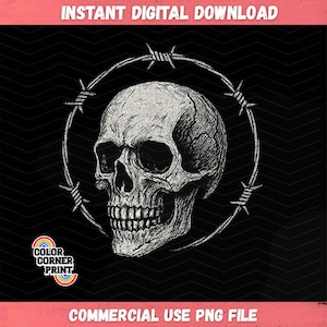 Barbed Wire Skull PNG – Gothic Digital T-shirt Design, Grunge Skull ...