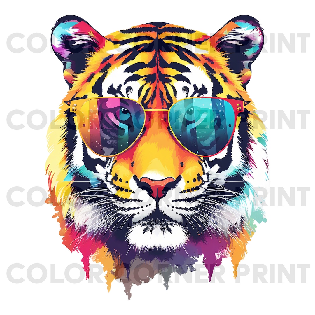 Tiger With Sunglasses Colorful Design PNG and JPEG Digital Download for ...