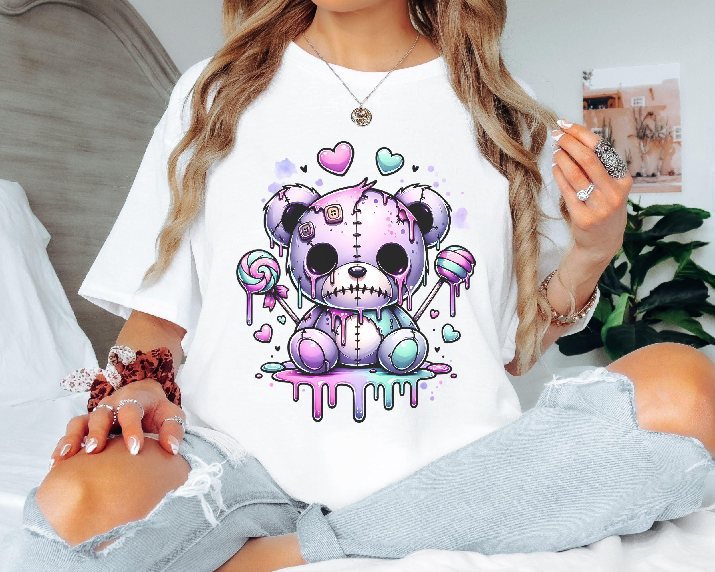 Creepy Cute Teddy Bear PNG, Pastel Goth Lollipop Bear Clipart, Dripping ...