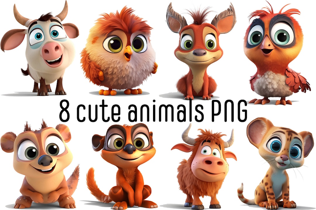 8 Cute Animals Transparent PNG Clipart Bundle for Sublimation ...