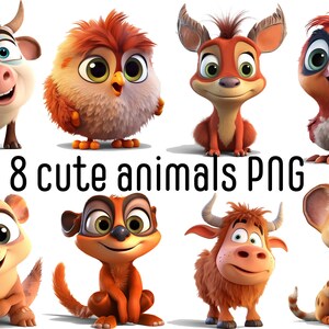8 Cute Animals Transparent PNG Clipart Bundle for Sublimation ...