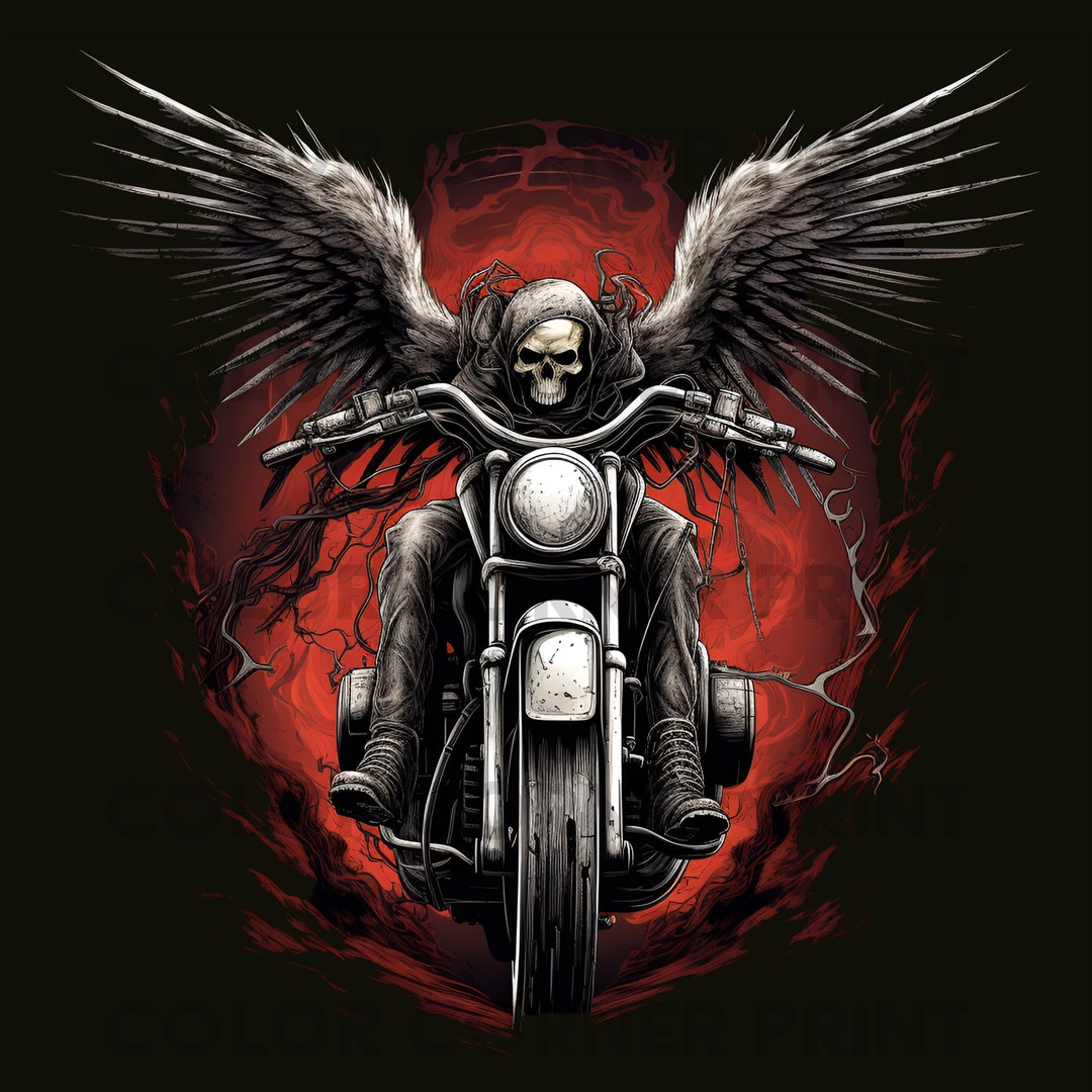 Winged Skeleton Biker T-shirt Design PNG Digital Download for ...