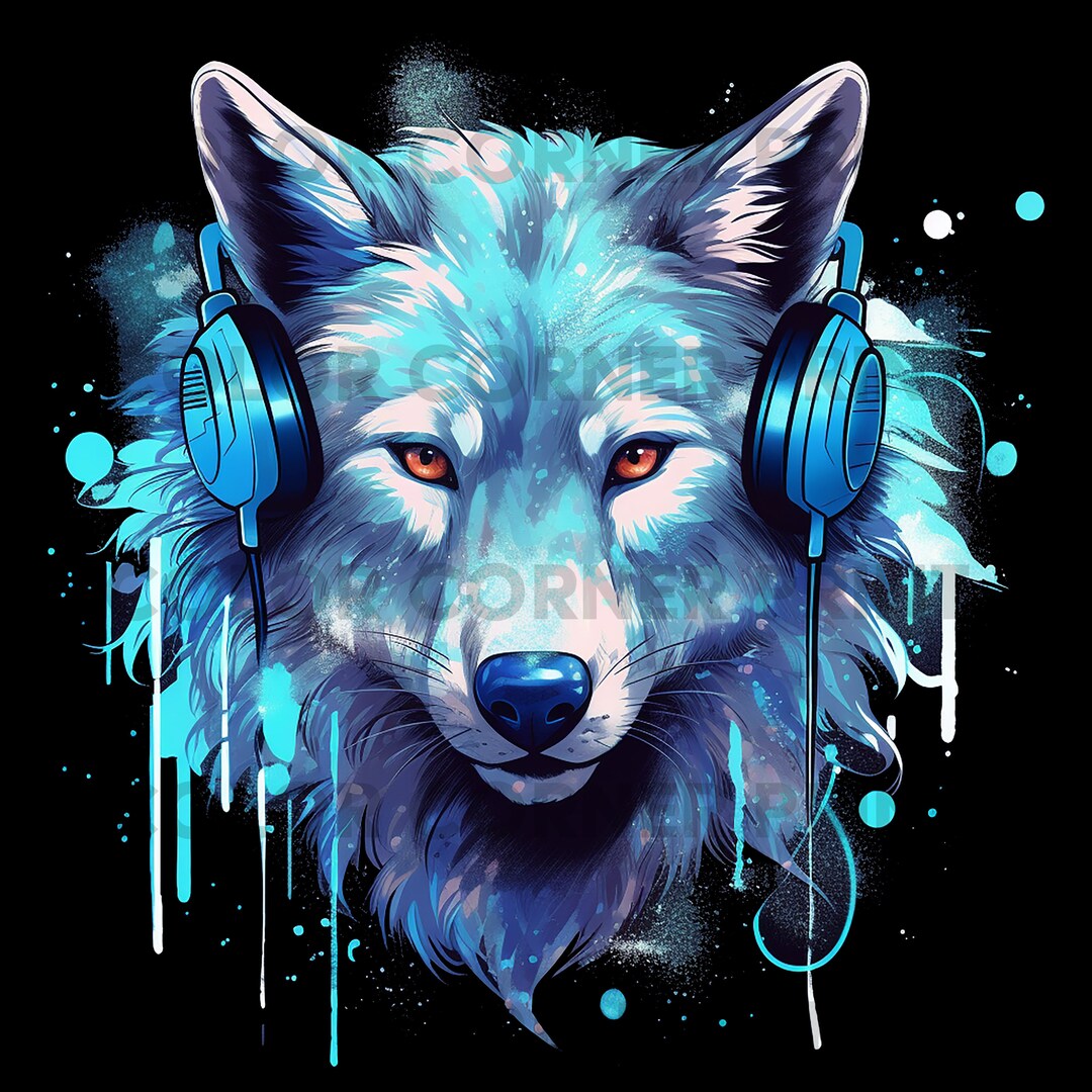 Wolf With Headphones Furry Art Design PNG and JPEG Digital Download for ...