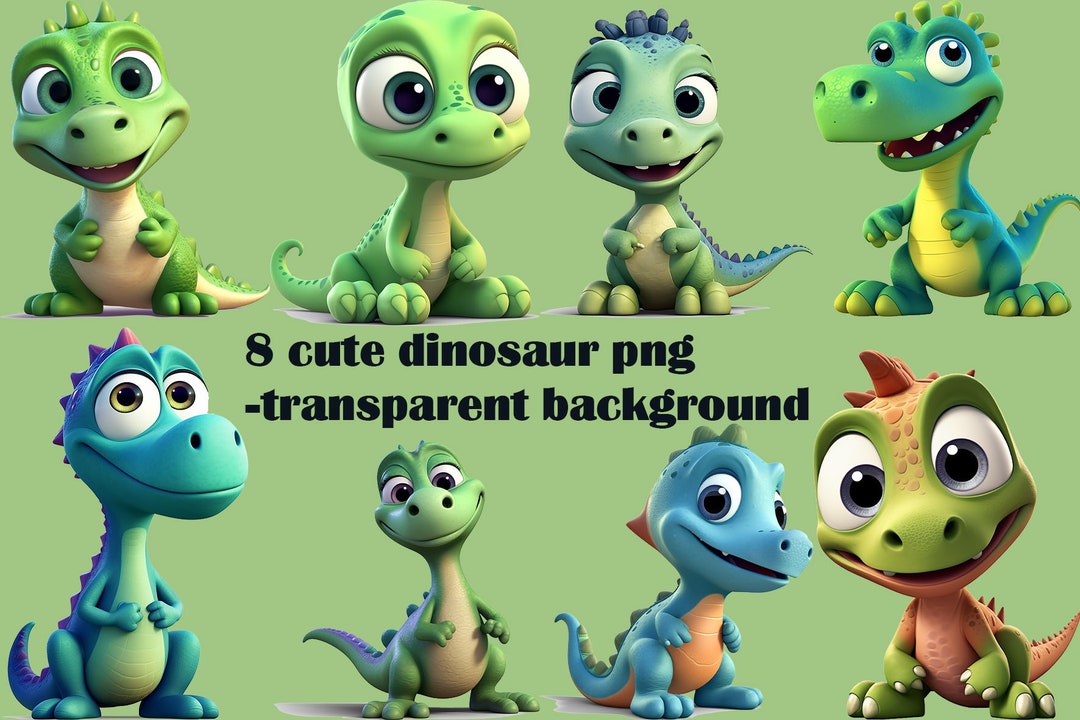 8 Cute Dinosaur Transparent PNG Clipart Bundle for Sublimation ...
