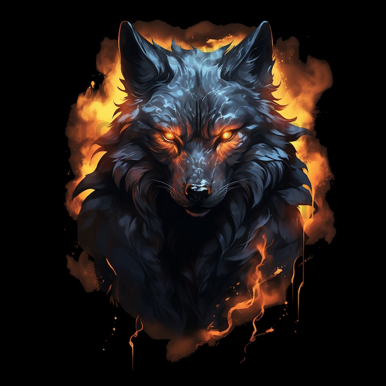 Fire Wolf Art T-shirt Design PNG and JPEG Digital Download for ...