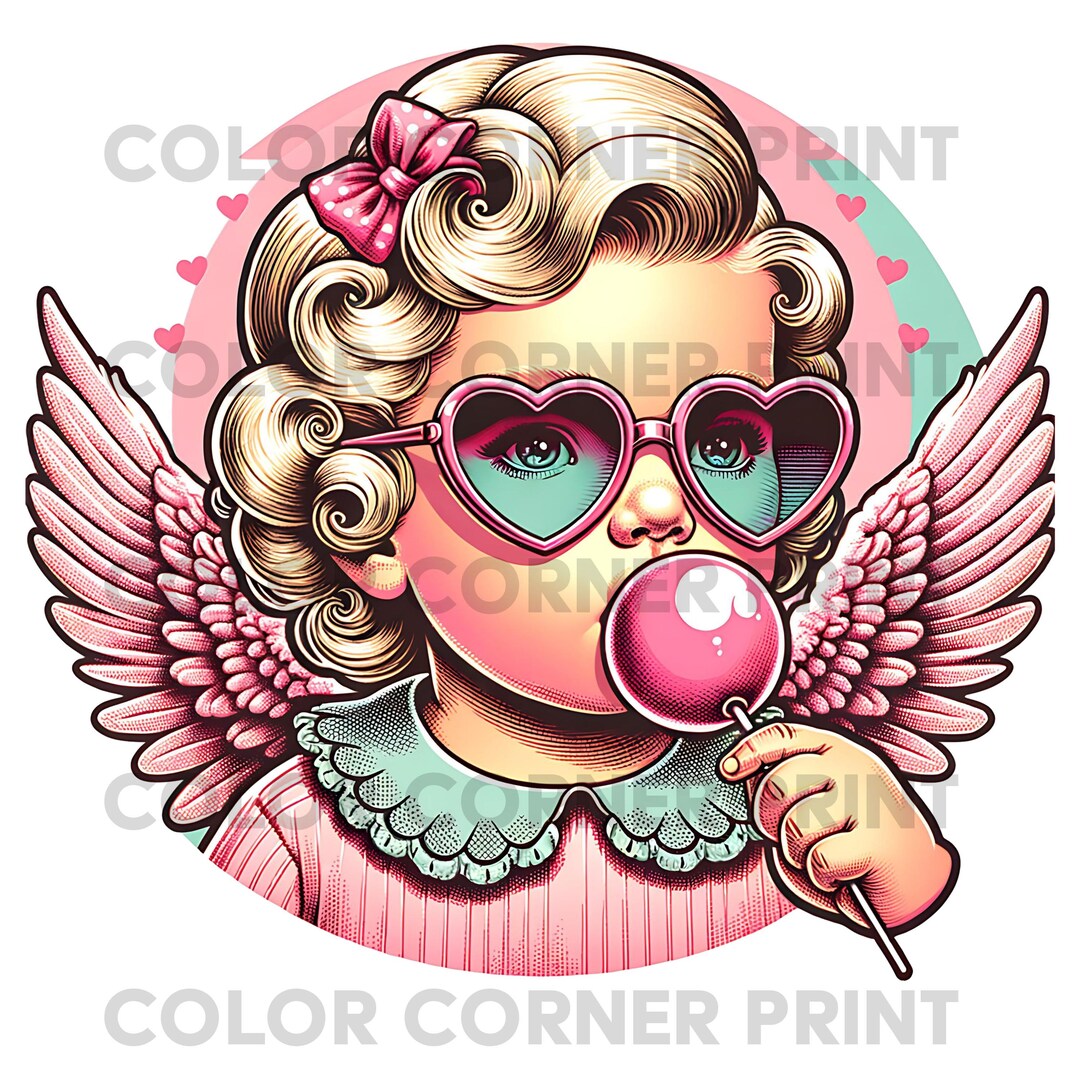 Pink Angel Peace Sign T-shirt Design PNG, Retro Cupid Clipart, Heart ...