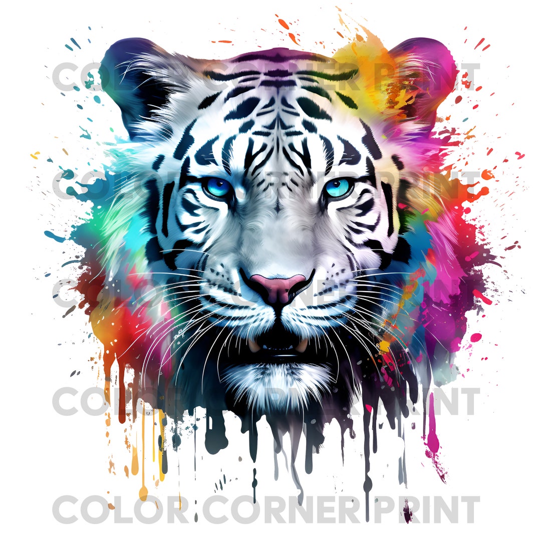 White Tiger Colorful PNG Design Digital Download for Sublimation - 300 ...