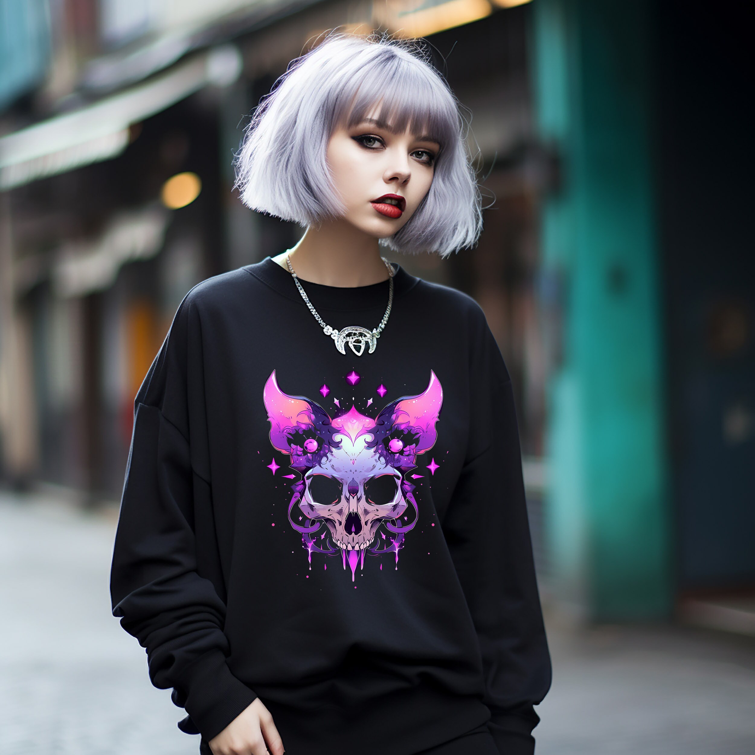 Pastel Goth Cat Skull PNG, Pastel Goth T-shirt Design, Cat Skull Png ...