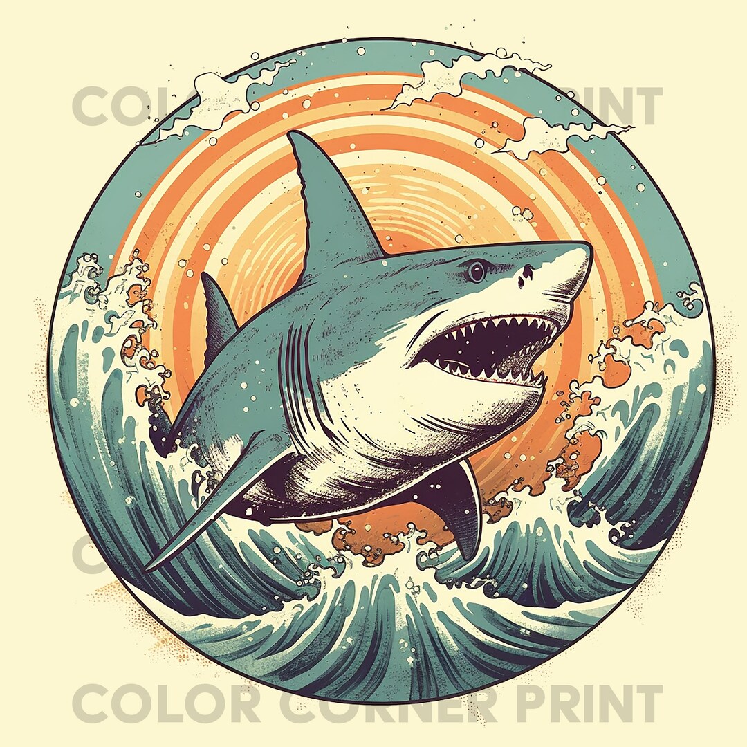 Shark Retro T-shirt Design PNG and JPEG Digital Download for ...