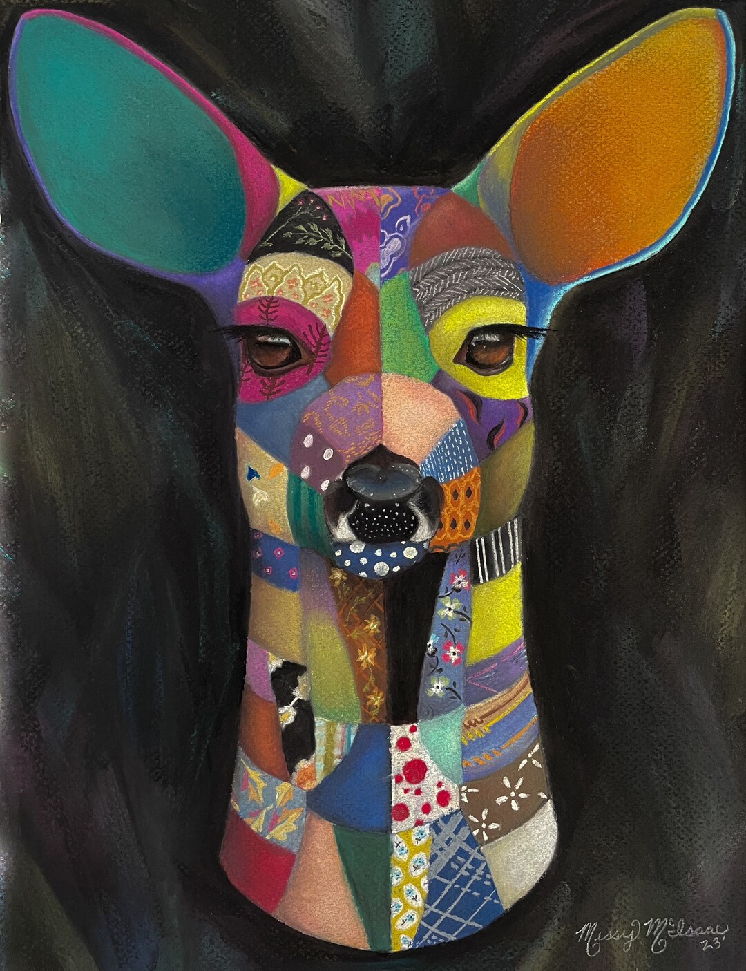Framed Original Soft Pastel Art 16" X 20" - Deer Art - Patchwork Art ...