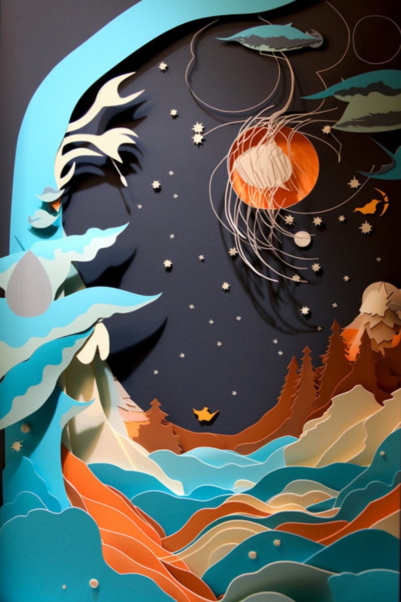 Layered Paper Abstract Nature Scene Digital Print Mountain - Etsy