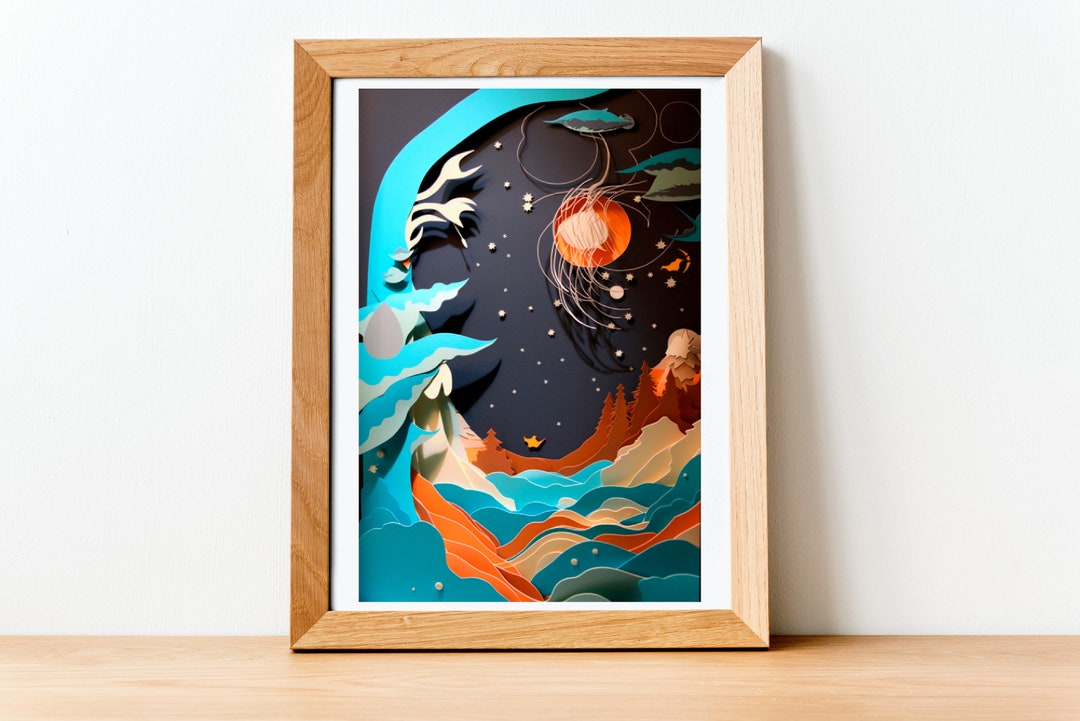 Layered Paper Abstract Nature Scene Digital Print Mountain - Etsy