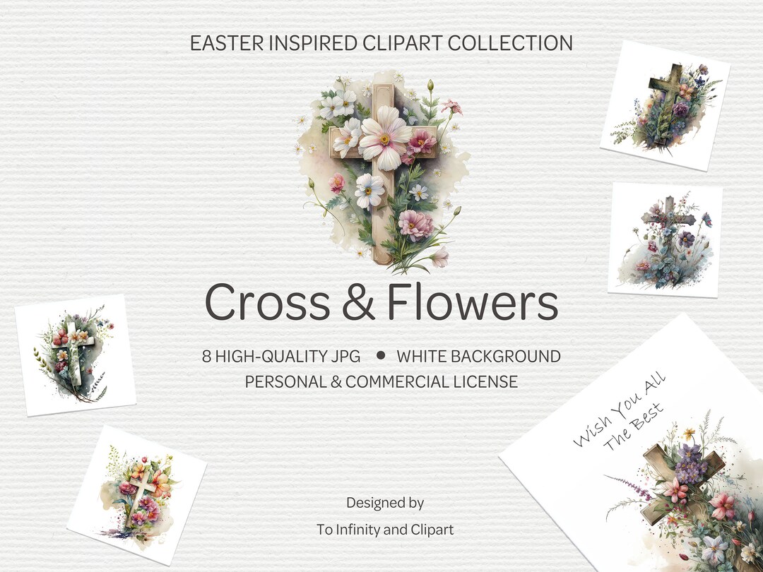 Easter Clip Art Set 8 Beautiful Cross With Flowers on White - Etsy