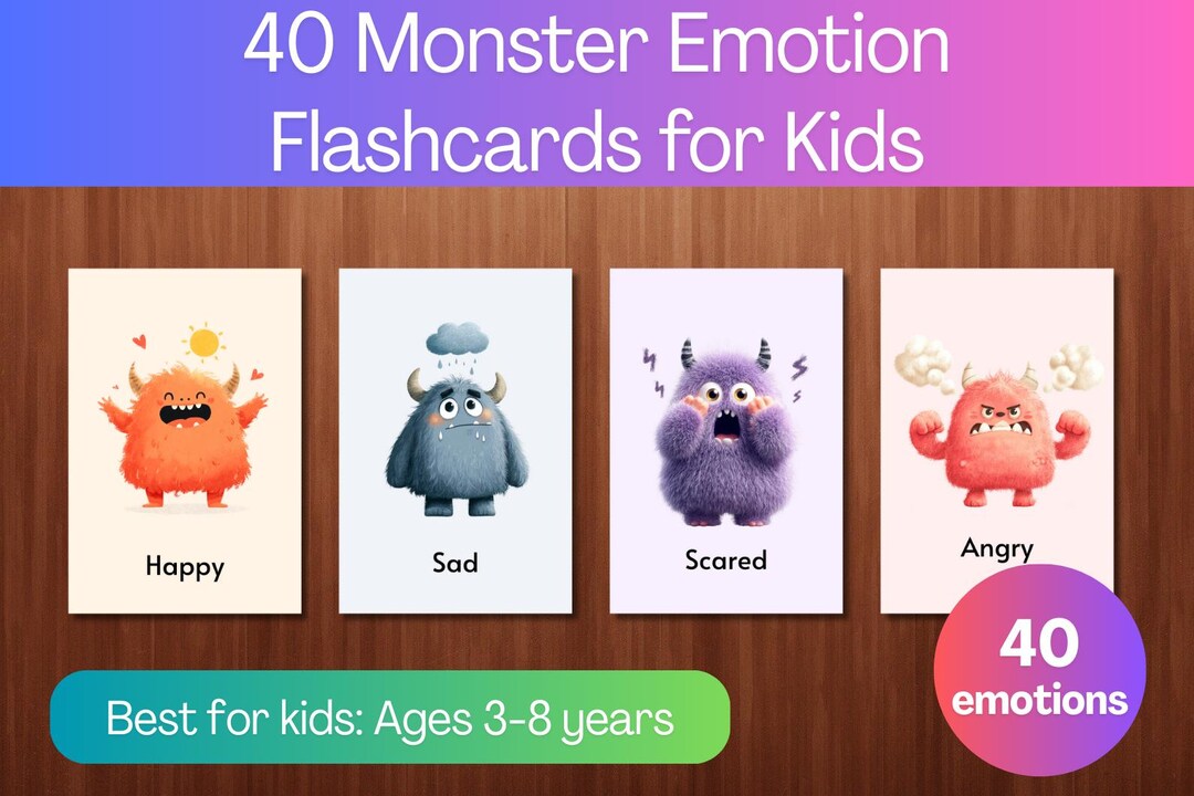 Monster Emotion Flashcards for Kids - 40 Printable Feeling Cards PDF ...