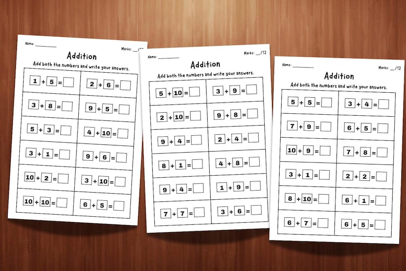 20 Printable Addition Worksheets (numbers 1-10) for Kindergarten-1st ...