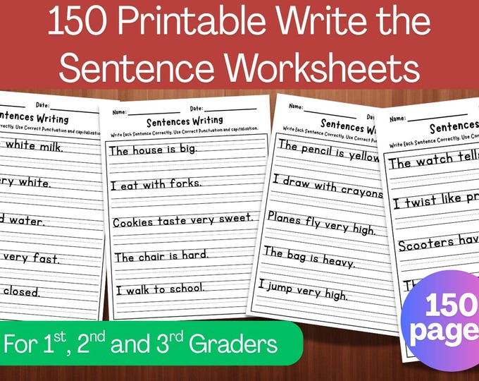 Printable Sentence Writing Practice Worksheets, Grades 1-3 (PDF) - Etsy ...