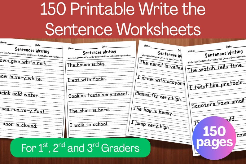 1st-3rd Grade Sentence Writing Practice Worksheets: 150 Printable ...