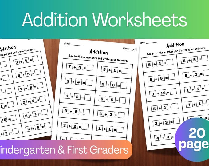 20 Printable Addition Worksheets - Fill in the Blanks (numbers 1 - 15 ...