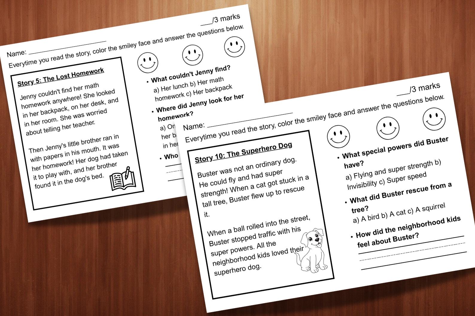 Reading Comprehension Worksheets: 1st-2nd Grade Short Stories (digital ...