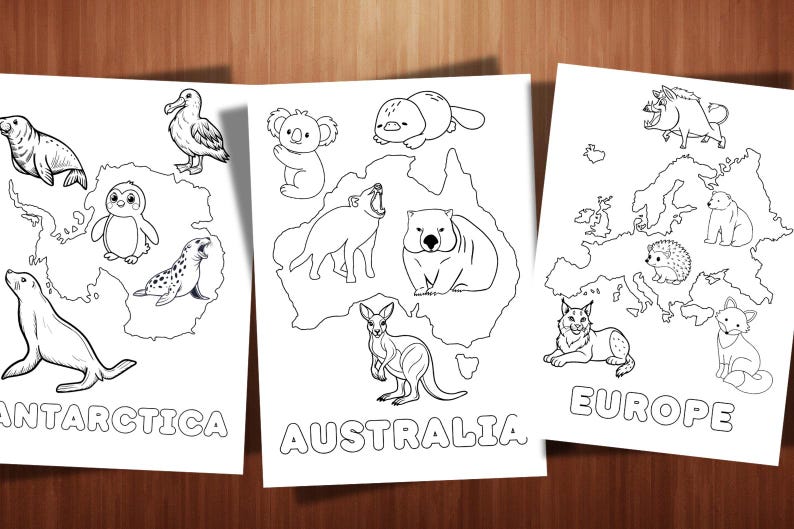 Continental Animals Coloring Pages: Geography Printables for Kids (PDF ...