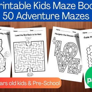 Printable Kids Maze Book - 50 Adventure Mazes | Educational Activity ...