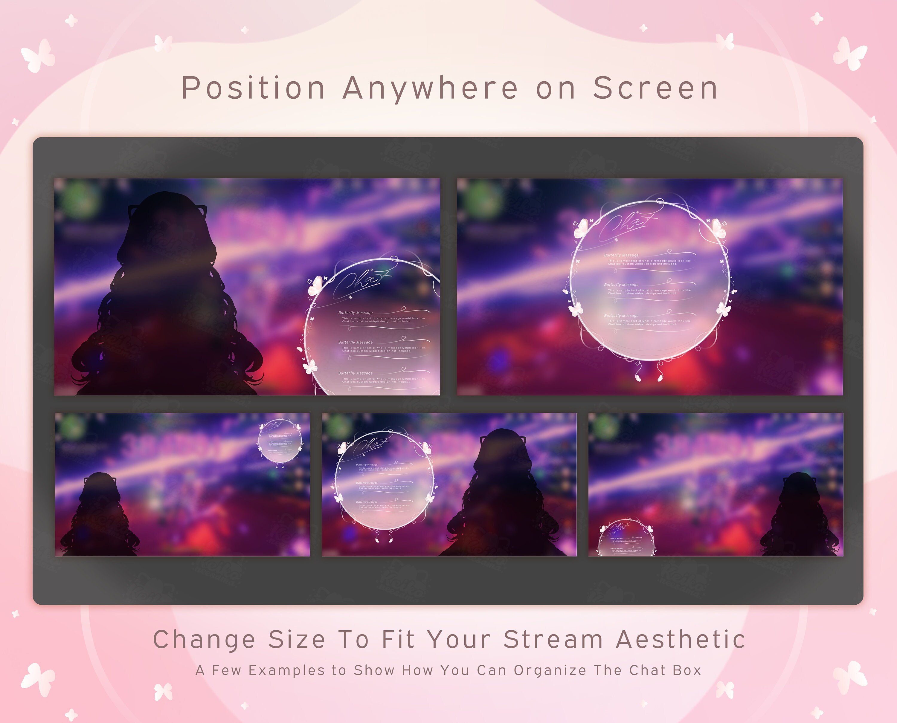 Elegant Minimal Pink Pastel Butterfly Transparent Chat Box Overlay for ...